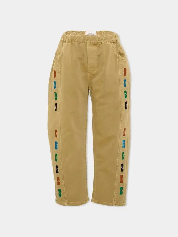 BOBO CHOSES Organic Cotton Twill Pants With Embroidered Logo