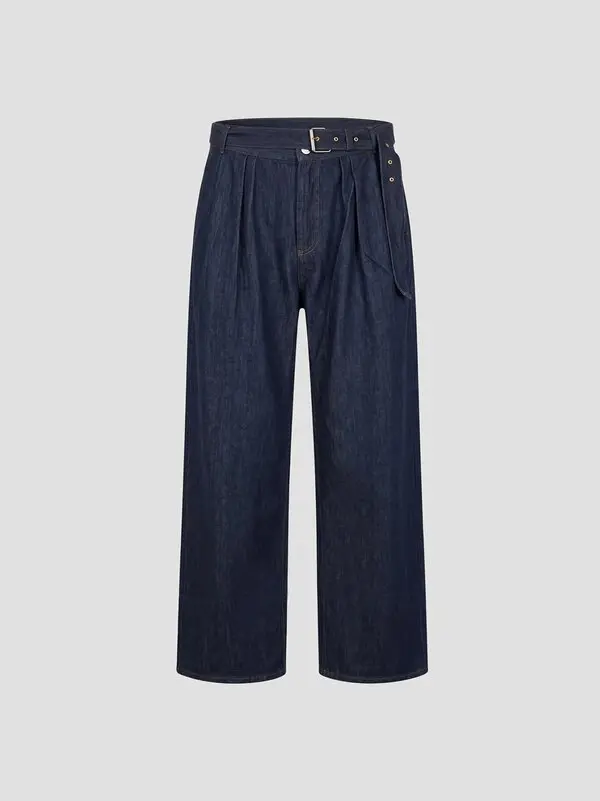 Dries Van Noten Wide Leg Belted Cotton Pants - Indigo