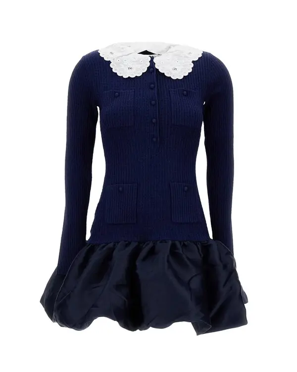 SELF-PORTRAIT Lace Collar Knit Mini Dress