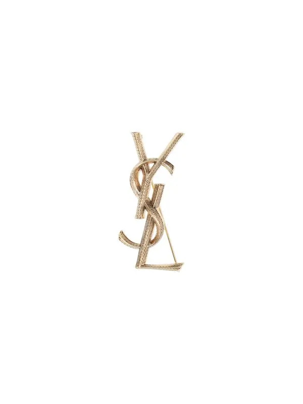 Saint Laurent Logo Brooch - Gold