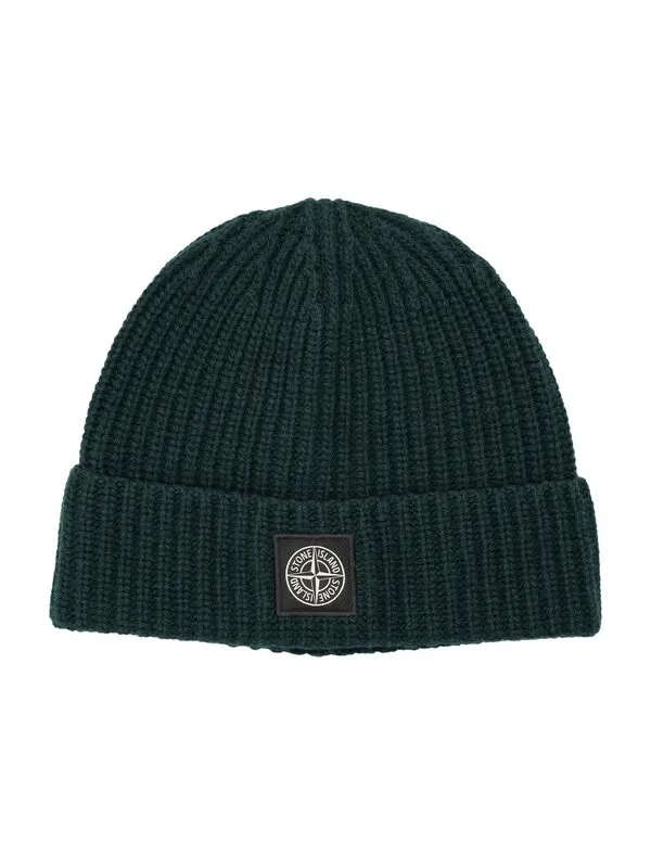 Stone Island Geelong Wool Beanie With Compass Logo - Verde