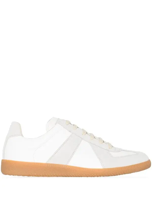 MAISON MARGIELA Smooth Leather And Suede Detail Lace-up Sneakers - Bianco