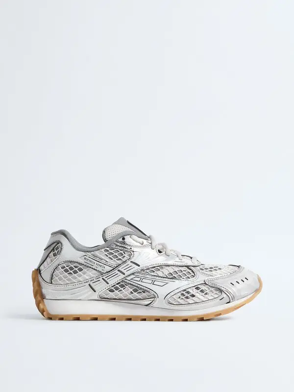 Bottega Veneta Lace-up Sneakers With Technical Fabric Lining And Padded Logo Tongue - Argento