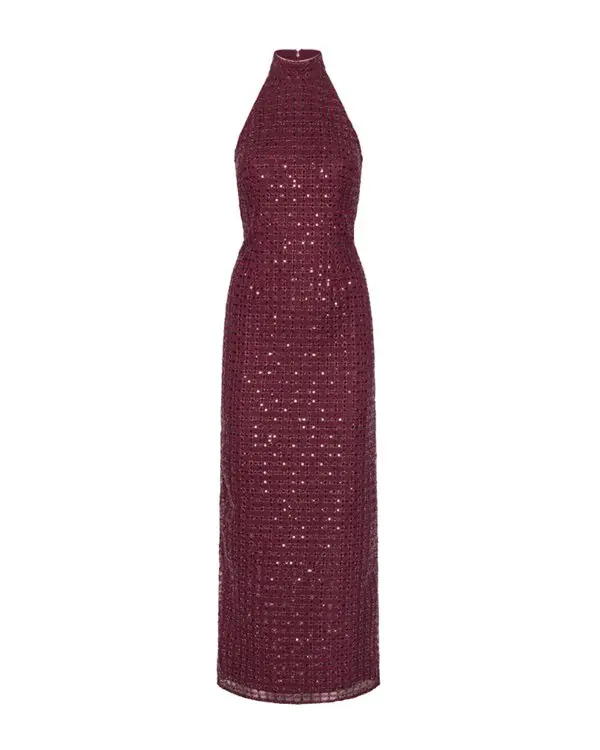 ROTATE BY BIRGER CHRISTENSEN Halterneck Sequin Maxi Dress - Zinfandel