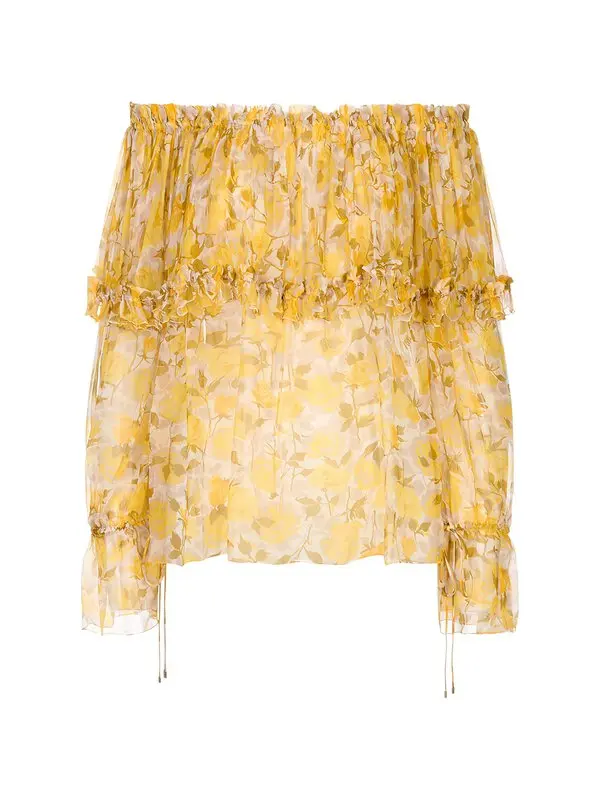 Chloé Off-the-shoulder Ruffled Silk Blouse - Giallo