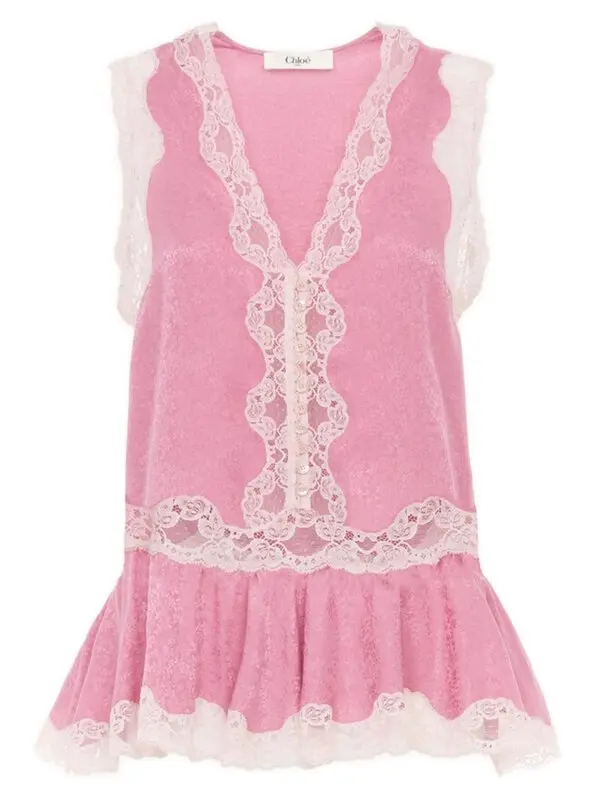 Chloé Sleeveless Silk Top With Mother-of-pearl Buttons - Rosa