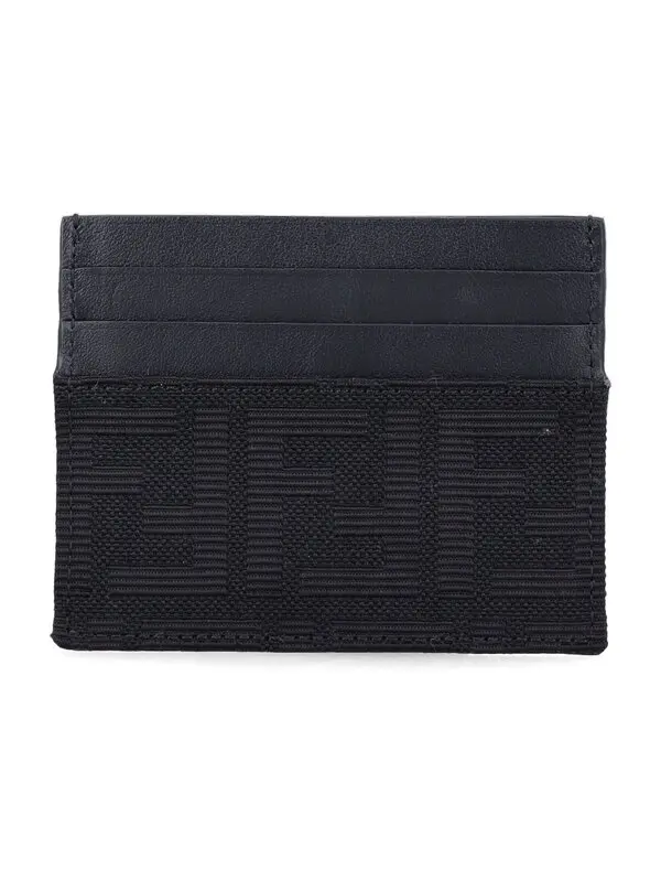 Fendi Ff Zucca Mini Card Holder With Calfskin, 6 Card Slots - Nero