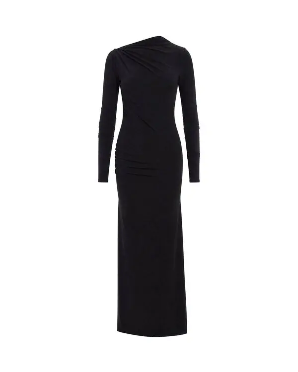 Andamane Long-sleeve Draped Maxi Dress - Black