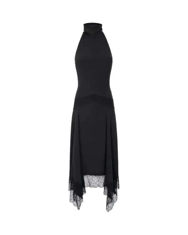 Andamane Halter Neck Lace Trim Midi Dress