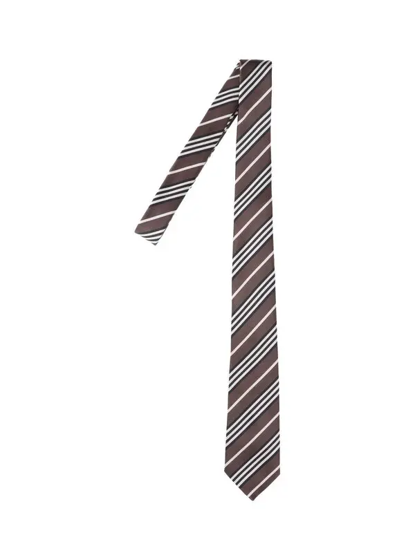 Saint Laurent Striped Silk Tie - Brown