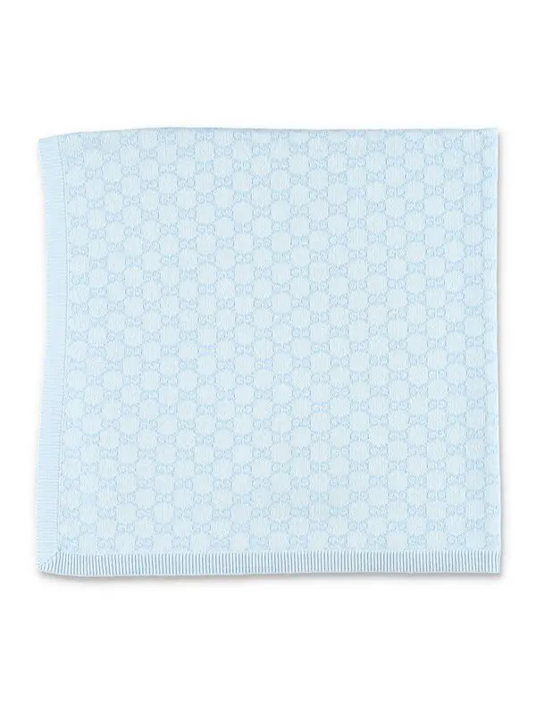 Gucci Baby Mini Blanket With Gg Jacquard And Cotton-wool Blend - Blu
