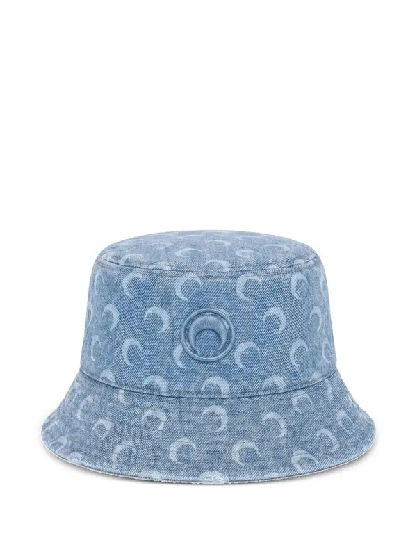MARINE SERRE Distressed All-over Print Denim Bucket Hat