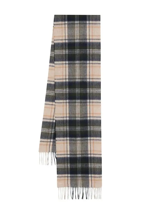 Barbour Wool-cashmere Blend Tartan Check Fringed Edge Rectangle Scarf - Beige