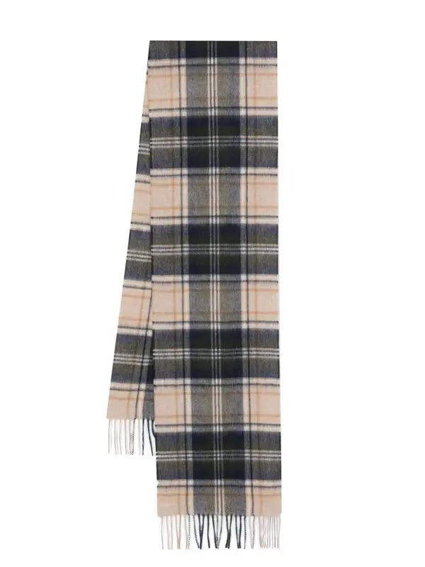 Barbour Wool-cashmere Blend Tartan Check Fringed Edge Rectangle Scarf - Beige