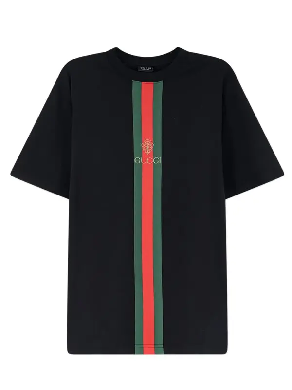 Gucci Crest Cotton T-shirt With Web Ribbon Detail, Regular Fit