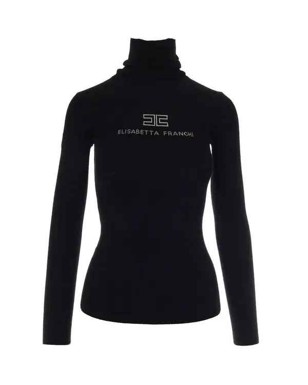 Elisabetta Franchi Ribbed Turtleneck Logo Sweater