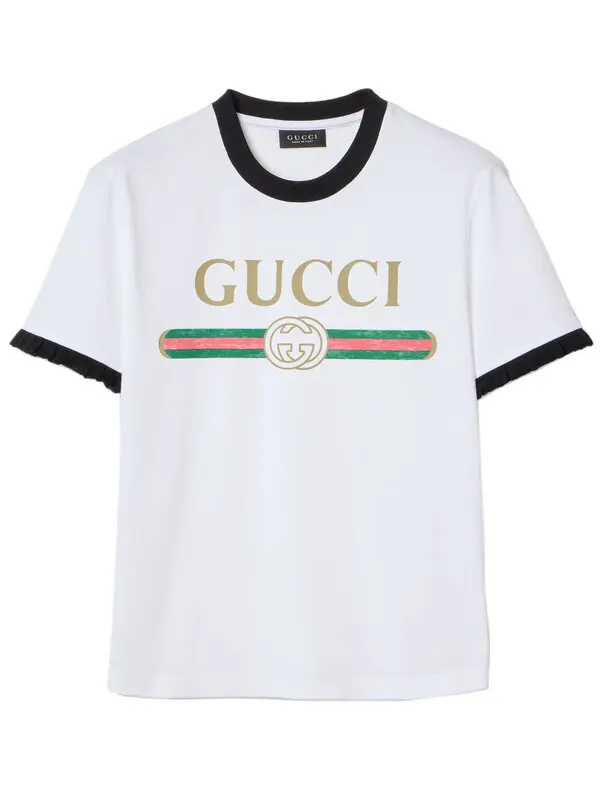 Gucci Interlocking G Print Mini Ruffle-sleeve Cotton Crewneck Tee