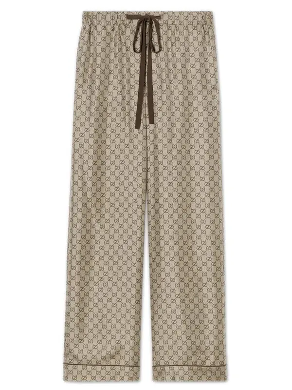 Gucci Silk Pants With Gg Print - Beige