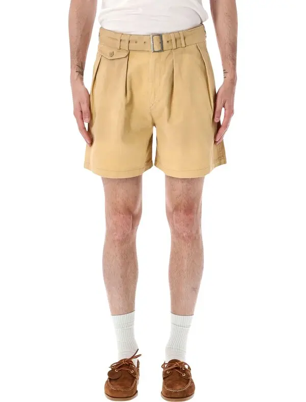 FOUND Belted Pleated Twill Shorts - Wash Sand