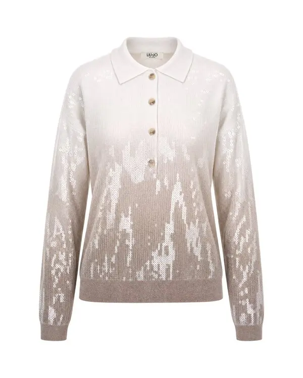 Liu Jo Sequin Embellished Long Sleeve Polo Shirt