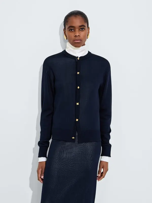 Bottega Veneta Lightweight Silk-knit Cardigan With Square Knot Buttons - Blu