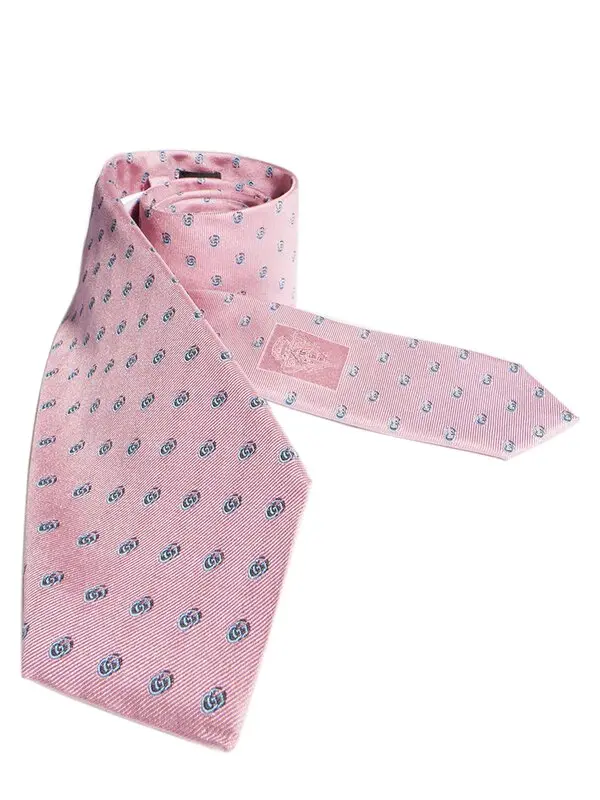 Gucci Jacquard Silk Double G Crest Neck Tie - Rosa