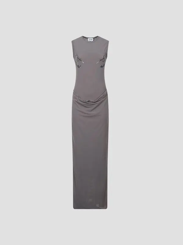 JEAN PAUL GAULTIER Mesh Double Layer Long Dress - Darkgrey