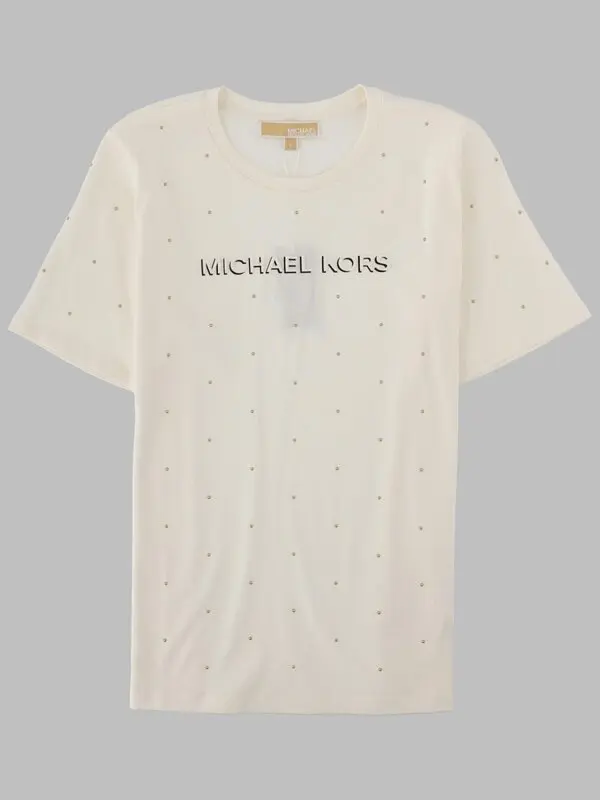 Michael Kors Logo Rhinestone T-shirt For 100% Cotton - Ivory