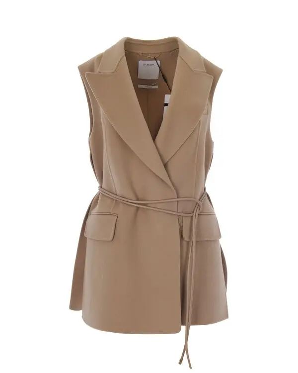 Sportmax Sleeveless Tailored Vest With Belt - Cammello