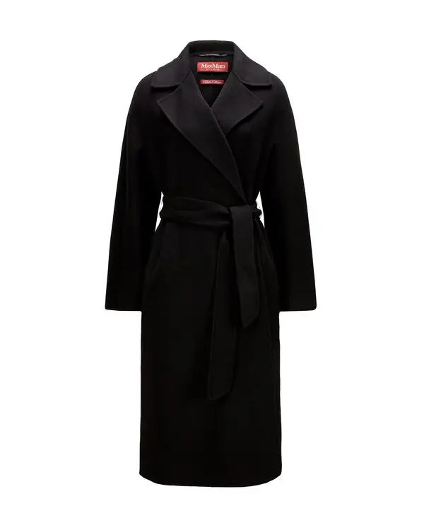 Max Mara Long Belted Wool Blend Coat - Nero