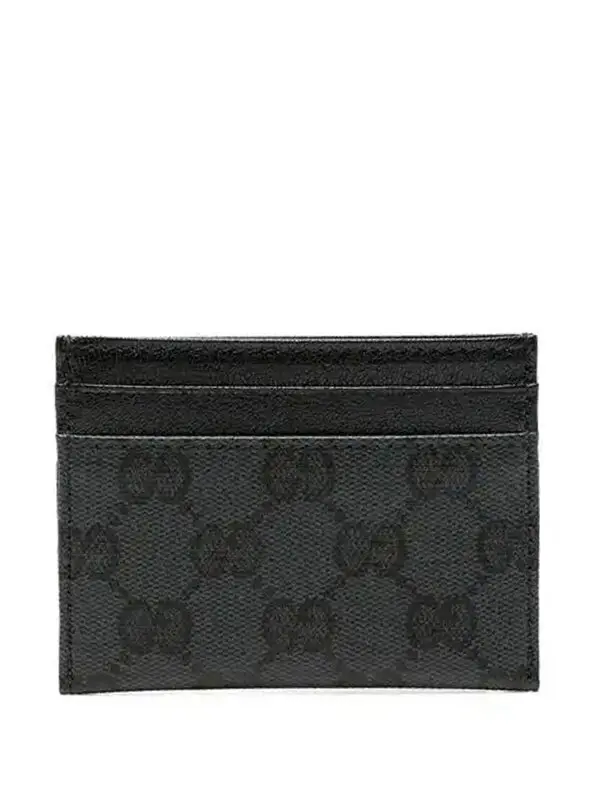 Gucci Mini Gg Canvas Wallet With Silver-foil Logo, Leather Trim & 4 Card Slots - Nero