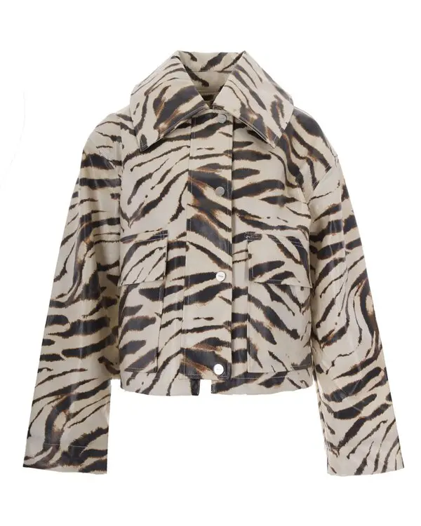 GANNI Zebra Print Cropped Button-front Jacket - Egret