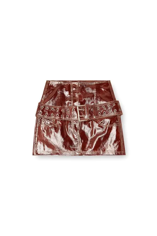 DIESEL® Belted Leather Mini Skirt With Buckle Detail