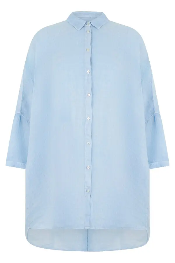 120% Lino 3/4 Sleeve Linen Shirt - Light Blue