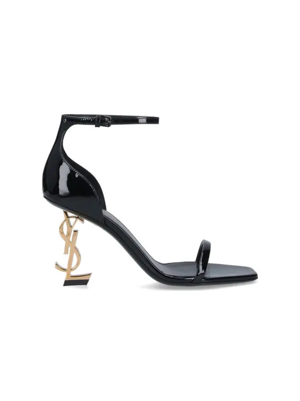 Saint Laurent Patent Leather Ankle Strap Sandals With Logo Heel