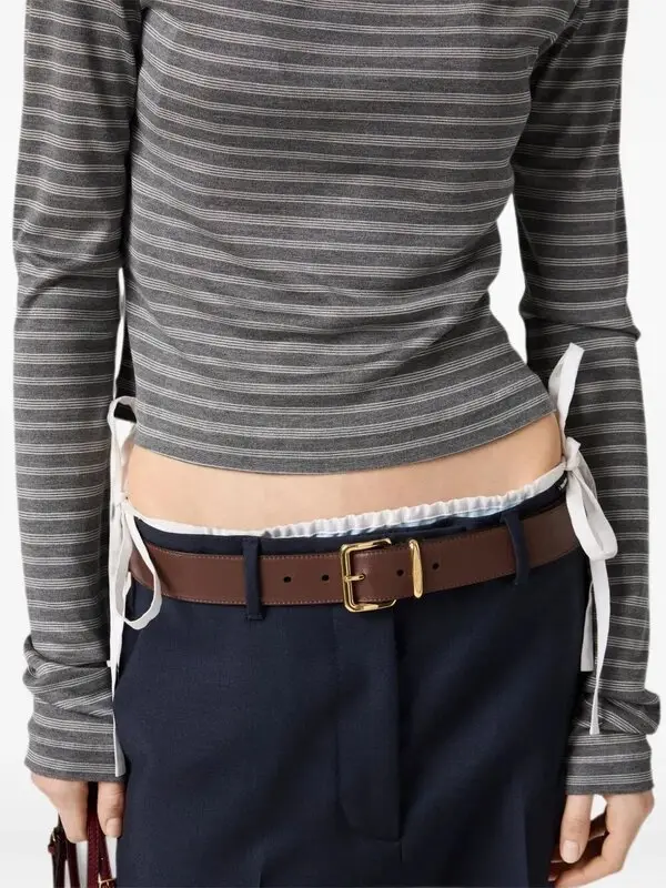 Miu Miu Striped Silk Long Sleeve T-shirt - Multicolor