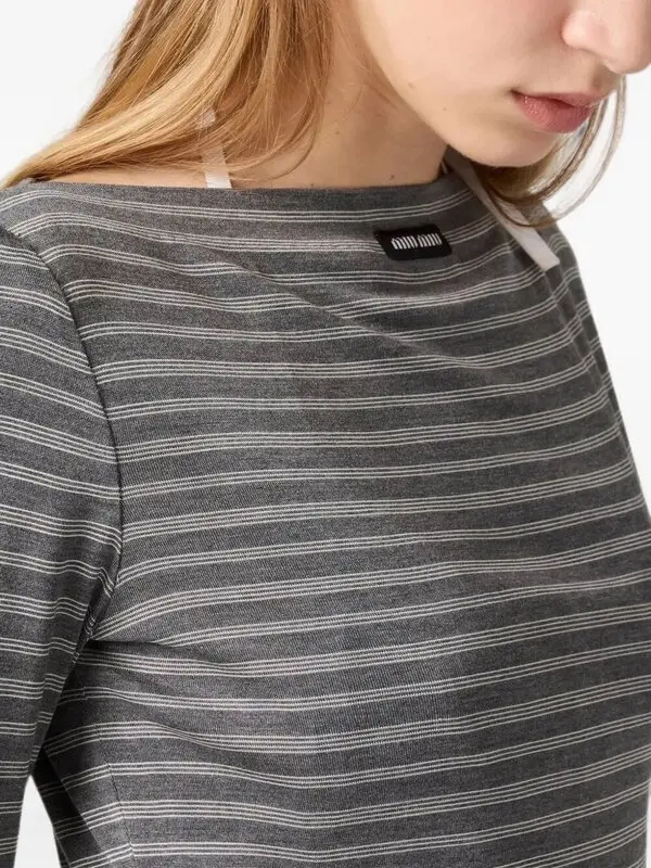 Miu Miu Striped Silk Long Sleeve T-shirt - Multicolor
