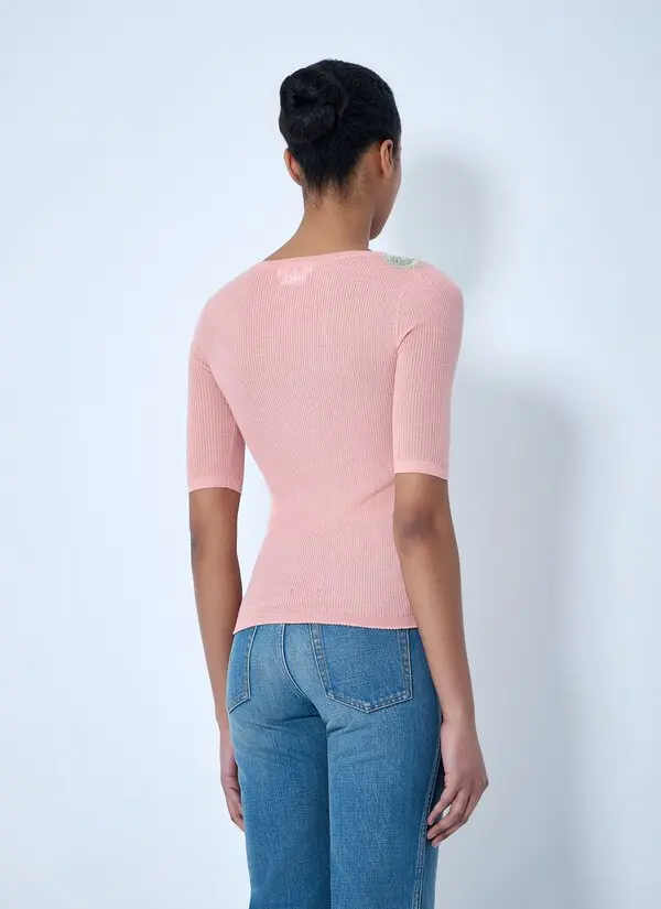 Chloé Embroidered Neckline Ribbed Knit Top