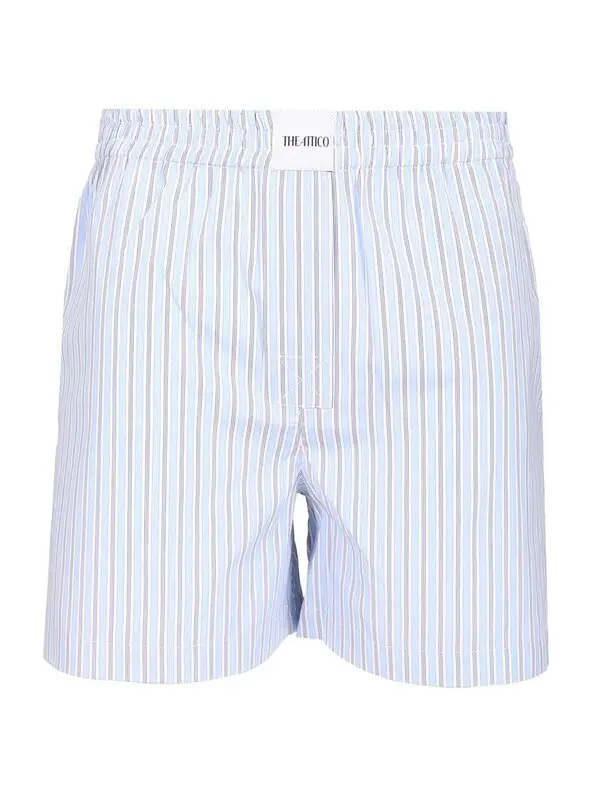 Attico Striped Cotton Shorts - Blue