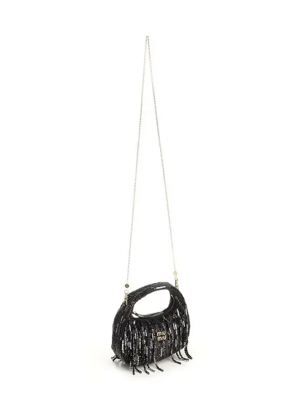 Miu Miu Wander Mini Sequined Bag With Crystal Fringes - Black