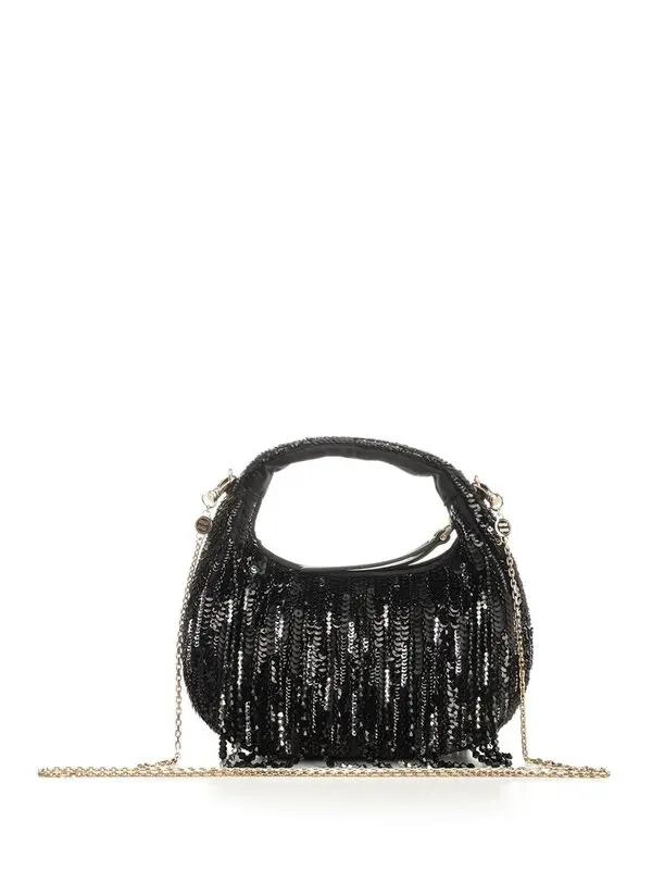 Miu Miu Wander Mini Sequined Bag With Crystal Fringes - Black