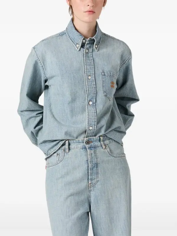 Miu Miu Long-sleeved Chambray Denim Shirt
