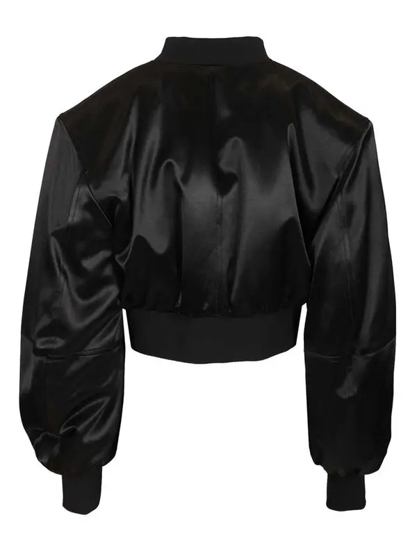 Attico Cropped Satin Bomber Jacket With Mandarin Collar