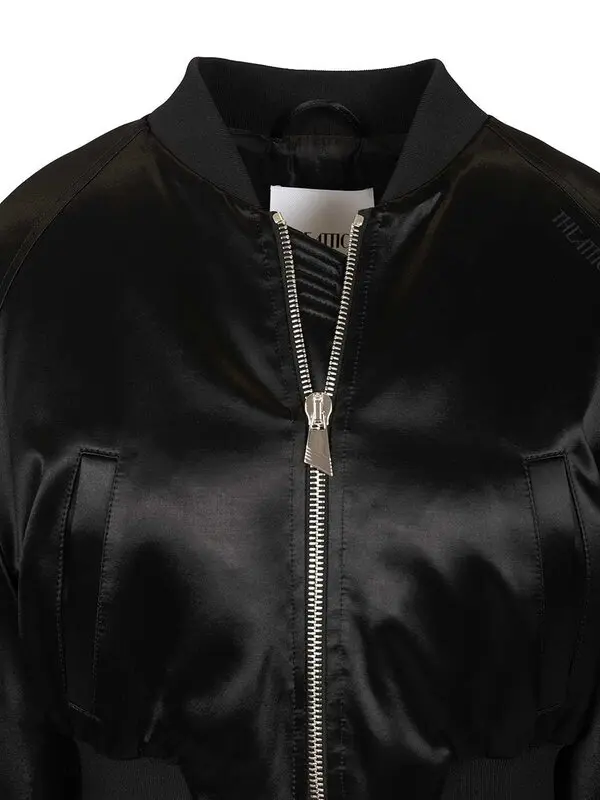 Attico Cropped Satin Bomber Jacket With Mandarin Collar