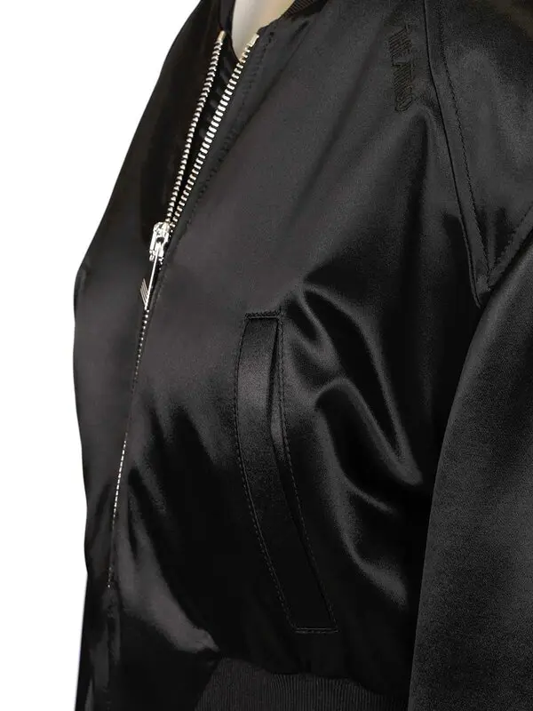Attico Cropped Satin Bomber Jacket With Mandarin Collar