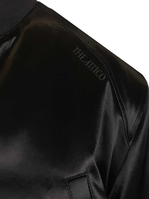 Attico Cropped Satin Bomber Jacket With Mandarin Collar