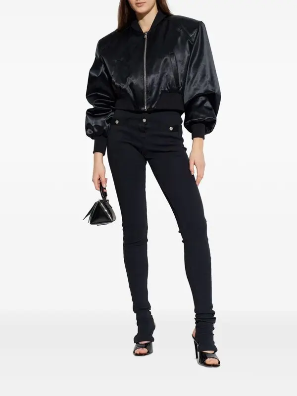 Attico Cropped Satin Bomber Jacket With Mandarin Collar