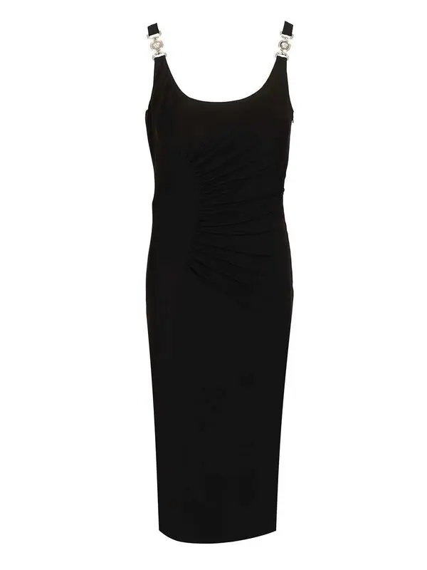 Versace Draped Sleeveless Midi Dress With Medusa '95 Accessory - Black