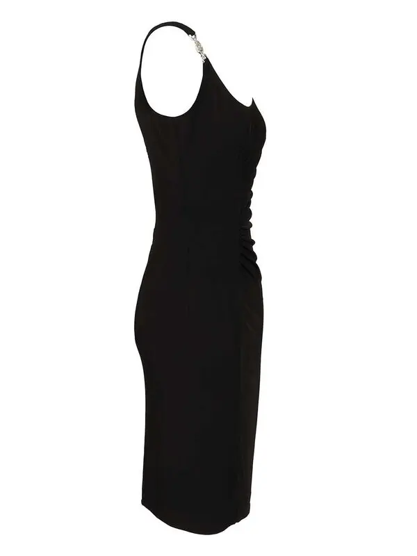 Versace Draped Sleeveless Midi Dress With Medusa '95 Accessory - Black