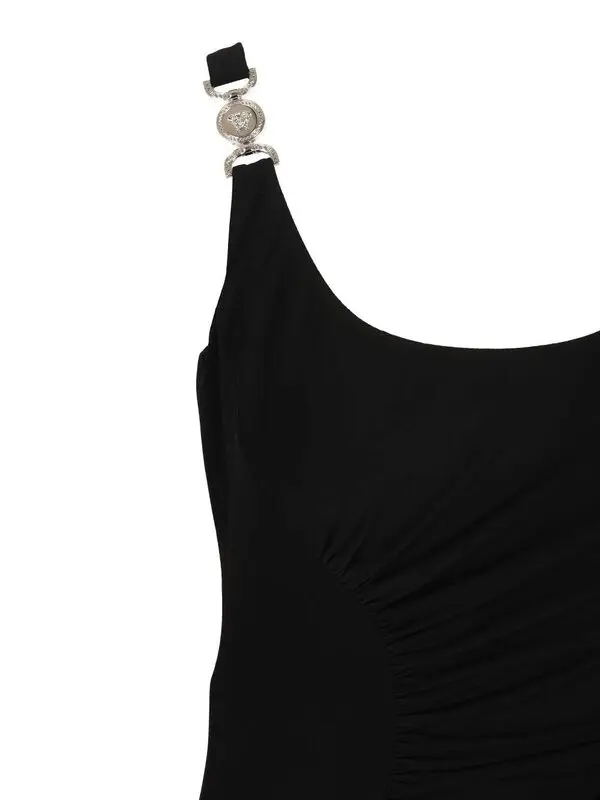 Versace Draped Sleeveless Midi Dress With Medusa '95 Accessory - Black